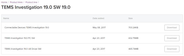 Downloading TEMS Investigation Software